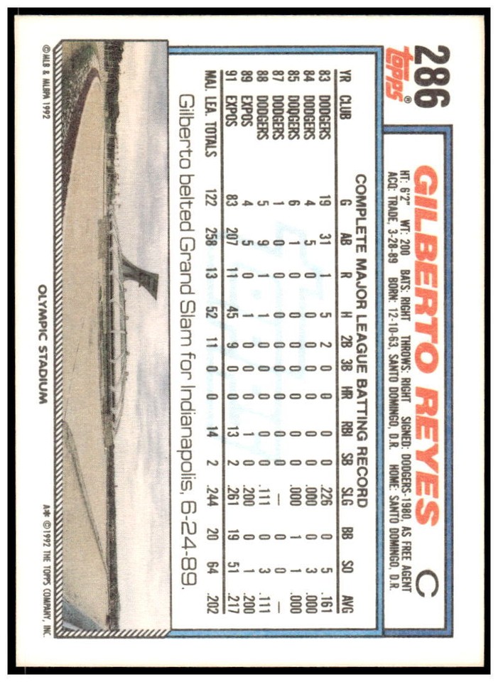 1992 Topps #286 Gilberto Reyes Ex/Mt | eBay