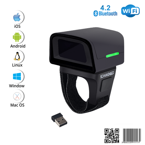 Portable Ring Wireless Bluetooth Barcode Scanner Rechargeable 1D & 2D ...