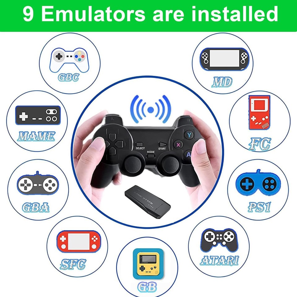 4K HDMI TV Game Stick Built-in 64GB 20000+ Video Games Console Wireless ...