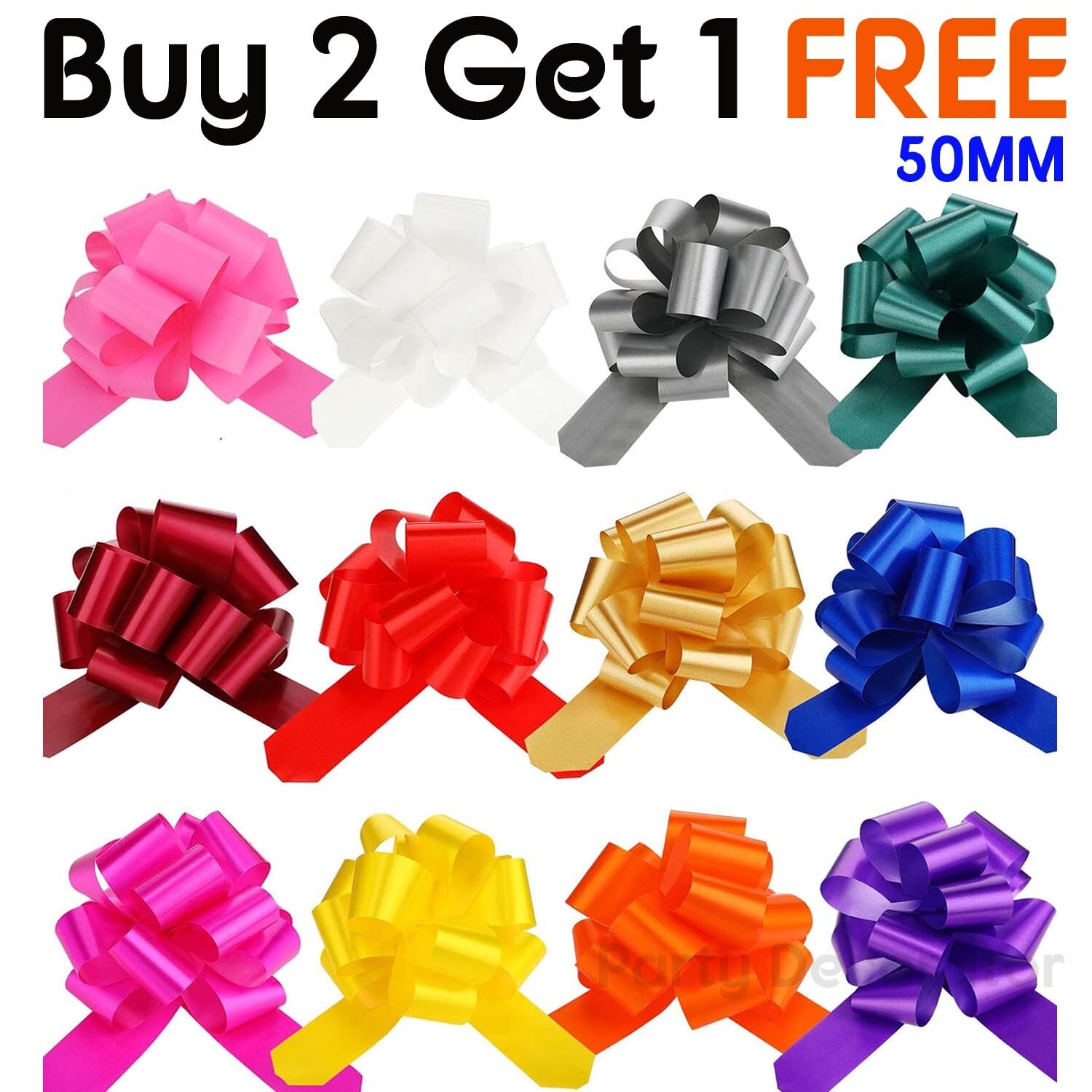Large Pull Bows 50mm Wedding Car Gift Wrap Party Florist Poly Ribbon ...