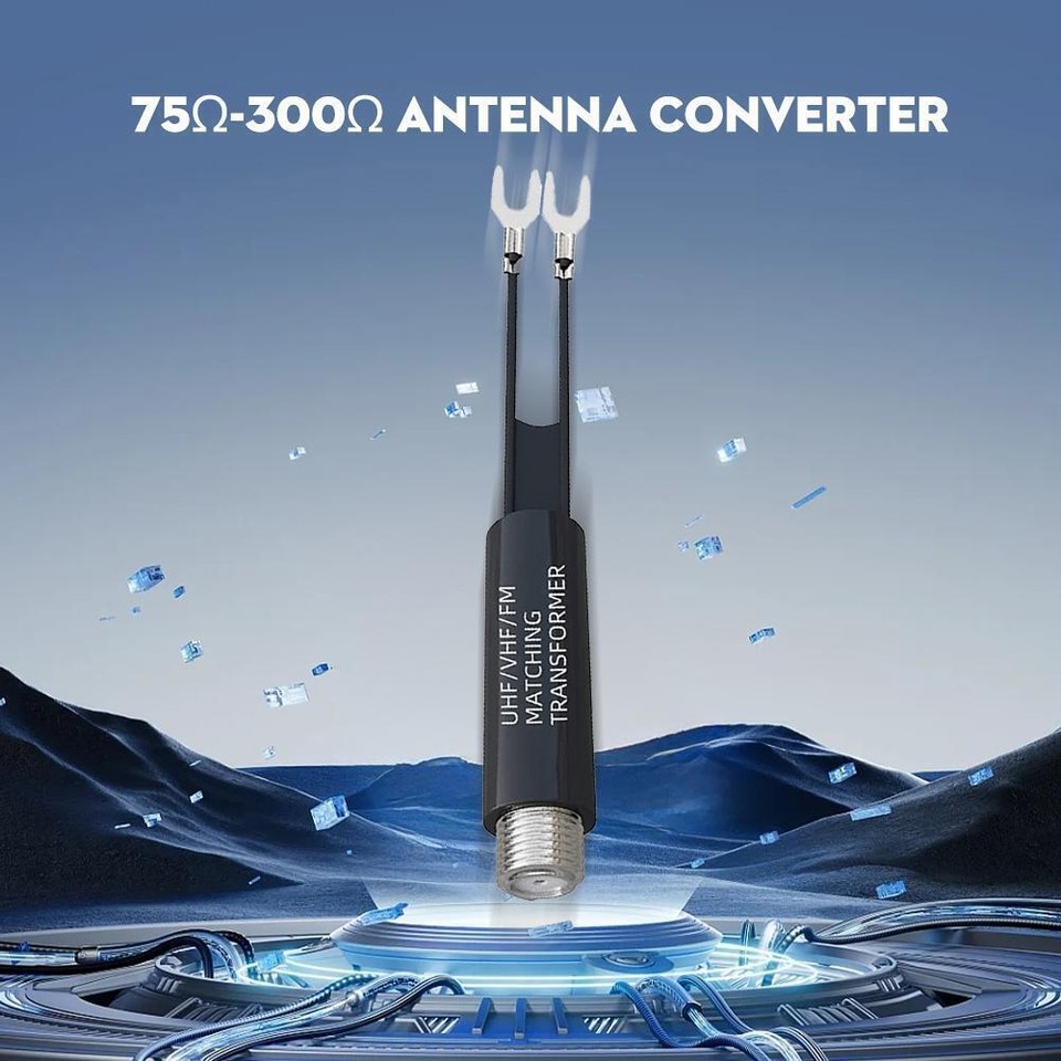 UHF VHF FM 75！300 Ohm TV Antenna Matching Transformer Coaxial Cable ...