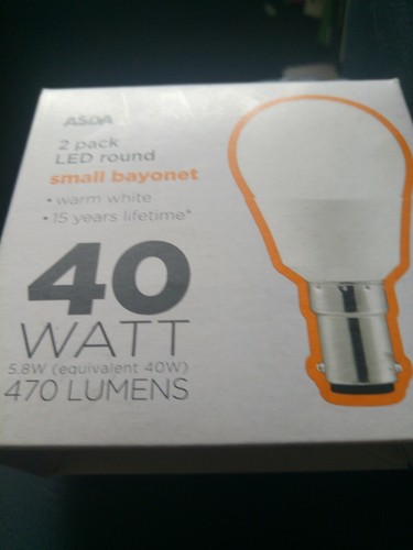 2x ASDA LED Round Light Bulb - Small Bayonet 40watt /5.8 /470 lumens ...