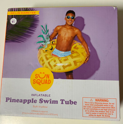 🧷 Sun Squad Pineapple Swim Tube Float Pillow 34 1/2 Inches Water Pool Toy 🆕 | eBay