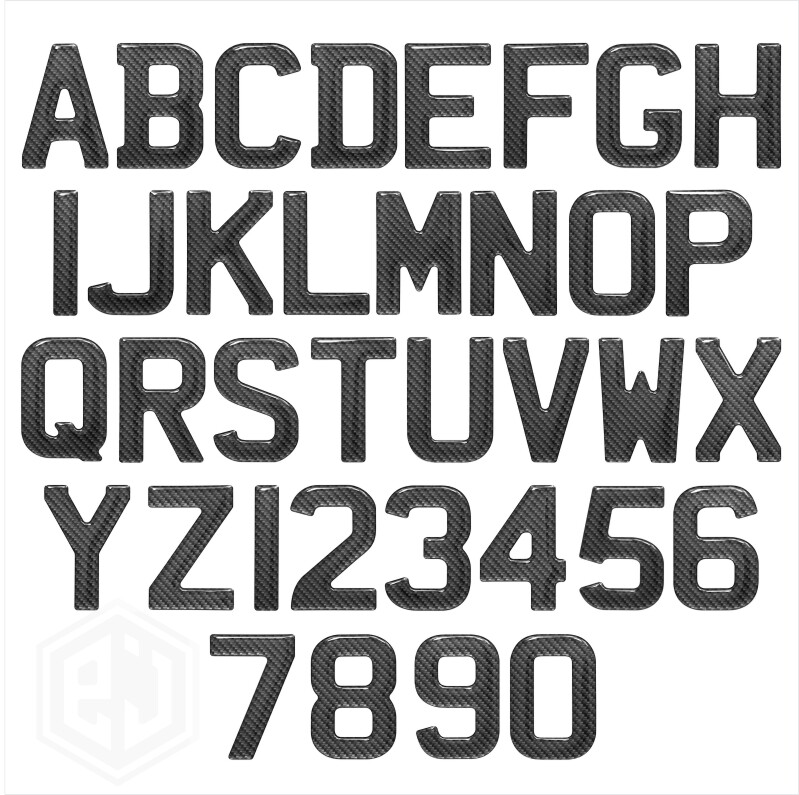 3D Black Silver Carbon Gel Number Plate Domed resin digits characters ...