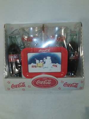Vintage Coca Cola collectable Christmas gift set 1997 Bottles plate ...
