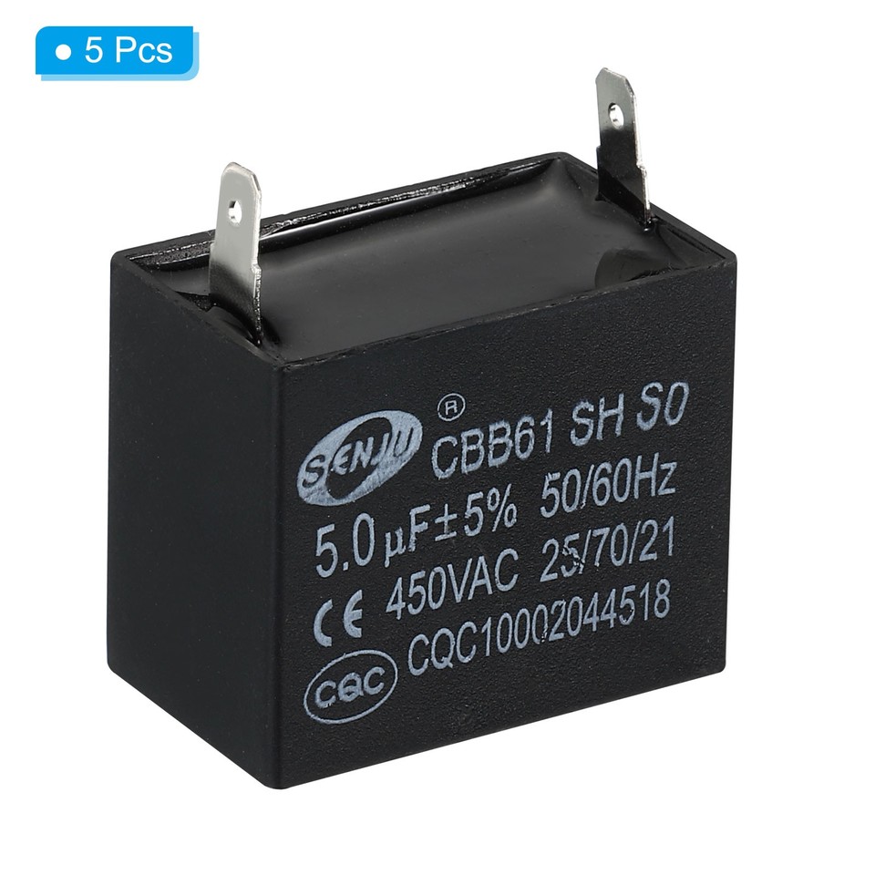 CBB61 Ceiling Fan Capacitor, 5Pcs 5uF 450V AC 50/60HZ with 2pins ...