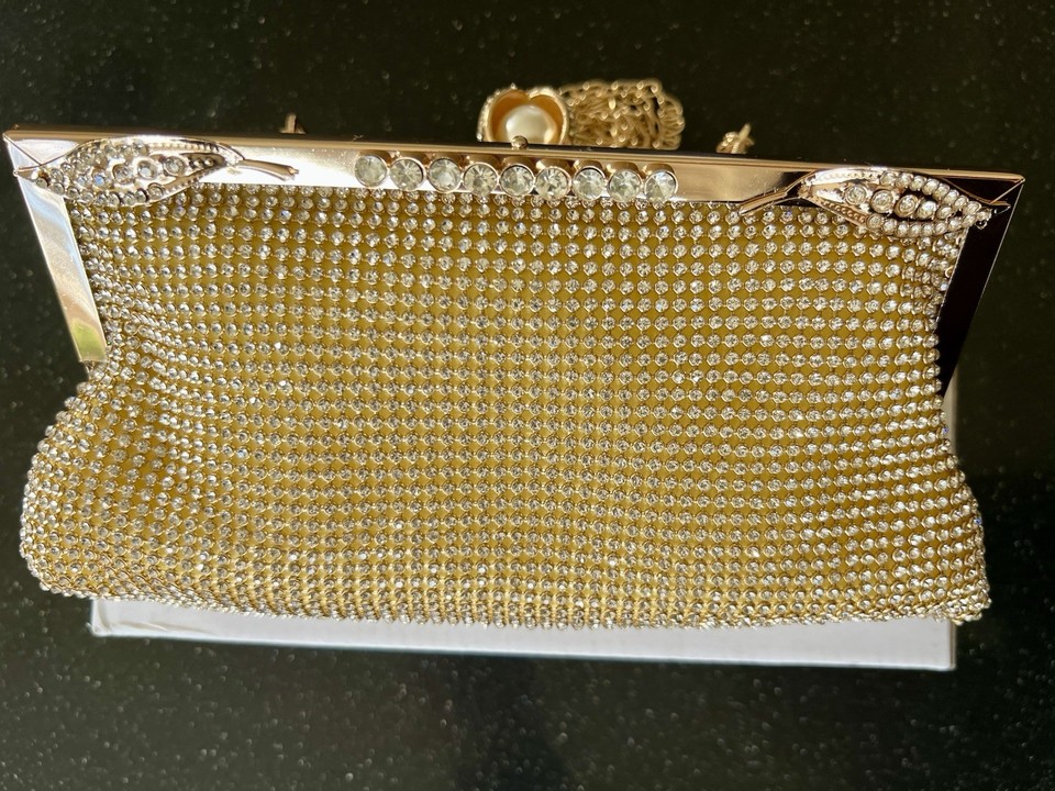 Just Bagzz Evening Clutch Bag / Purse Gold with Crystals - Brand New ...