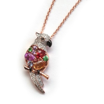 EFFY 14K Rose Gold Parrot Pendant 18" Necklace Diamond, Sapphire ...