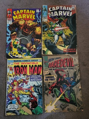 Mixed Lot of (4) Silver & Bronze-Age Comics, Cap. Marvel, Iron Man ...