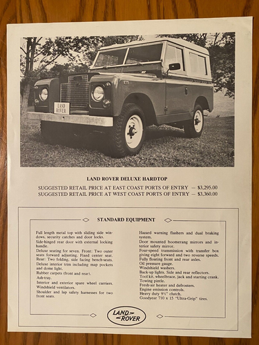 1960's Land Rover Deluxe Hardtop - 1 Page Sales Brochure - Includes ...