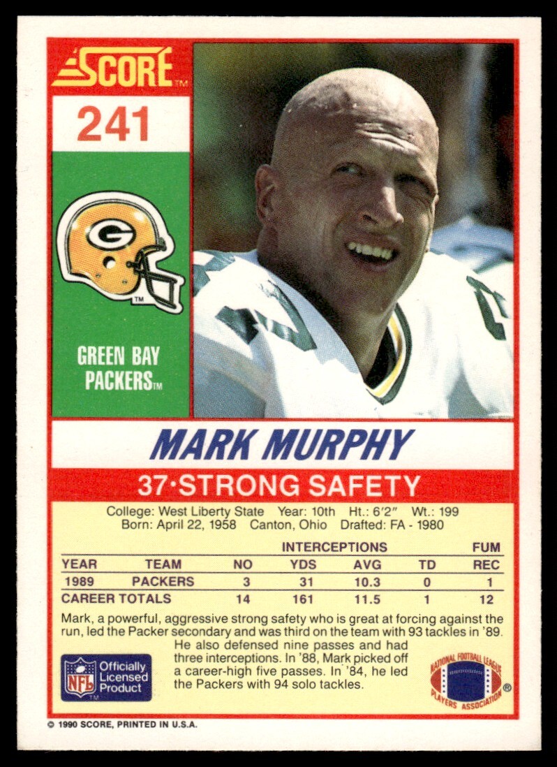 1990 Score Mark Murphy Green Bay Packers #241 | eBay