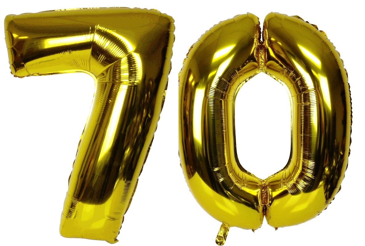 40" Large 70 Gold Number Balloons 70th Birthday Anniversary Foil Float ...