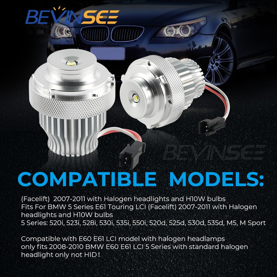 2X LED Angel Eyes Ring Marker Light For BMW E60 E61 LCI Halogen with ...