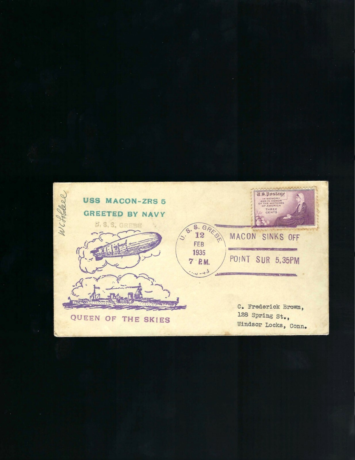 1935 USS Grebe & Sinking of USS Macon Dirigible Joint Cover. Pearl ...