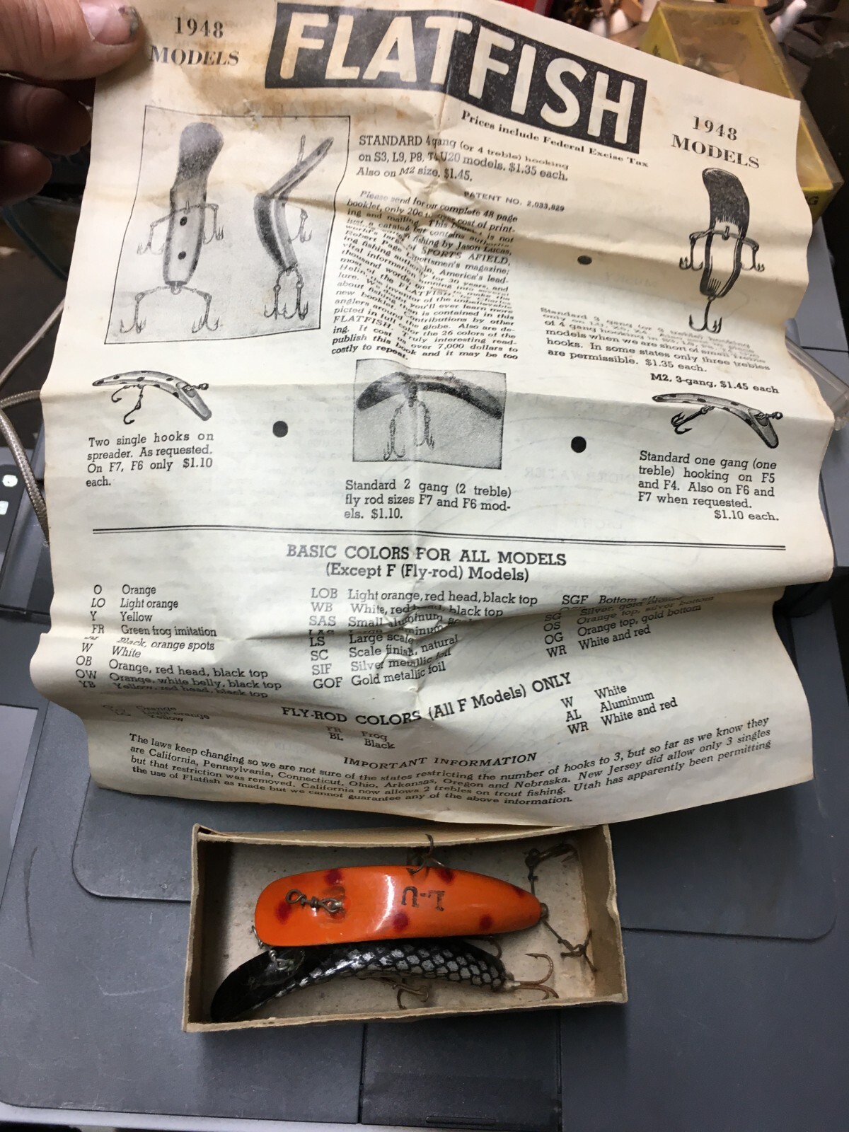 Vtg 1948 Fly Rod Flatfish Helin's Tackle Co. Pair Fishing lure w ...