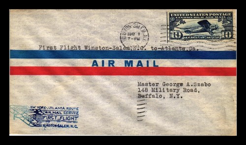 US COVER FIRST FLIGHT AIR MAIL WINSTON-SALEM NORTH CAROLINA BACKSTAMPS ...
