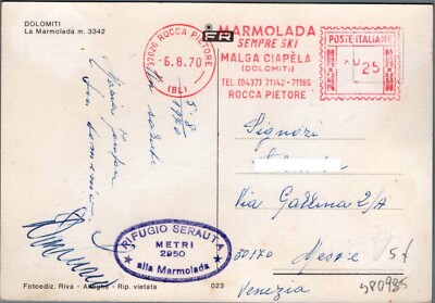 SP0985 Marcofilia: mecc. Rosse:Marmolada sky Rocca Pietore 6/8/70 | eBay