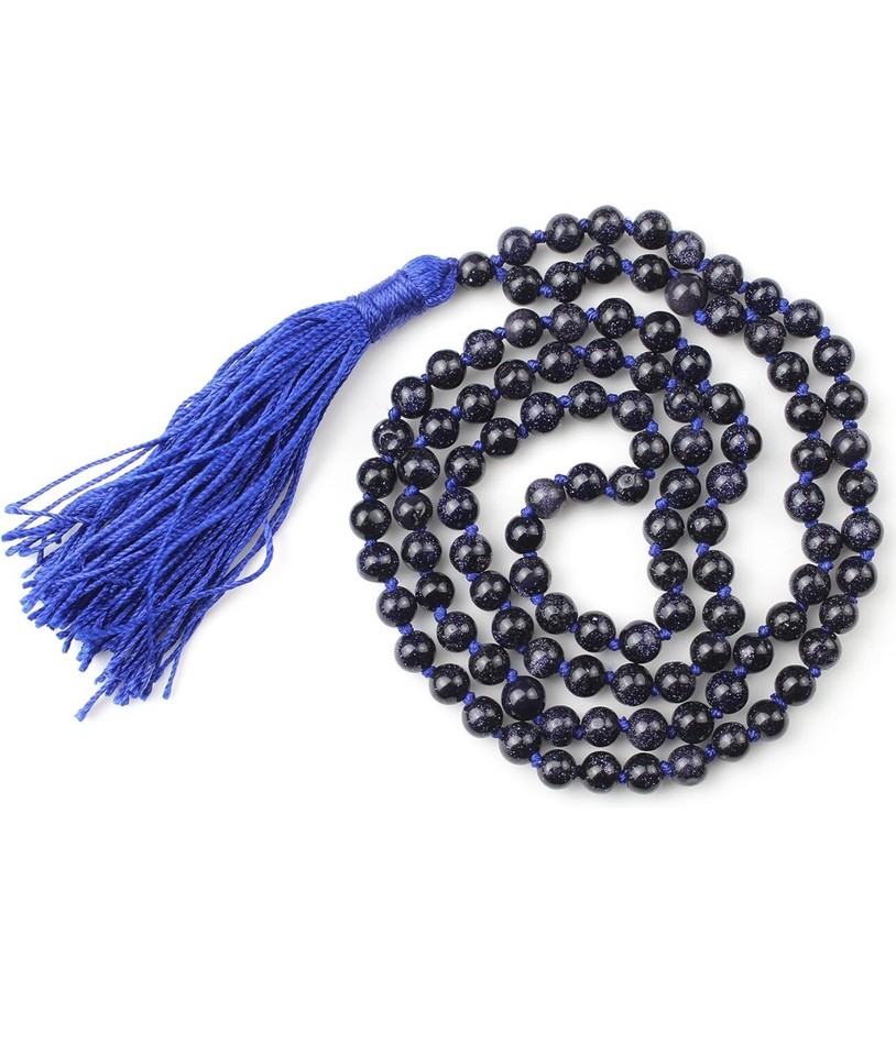 Natural Crystal Blue Goldstone mala Natural Crystal Stone 6 mm 108 ...