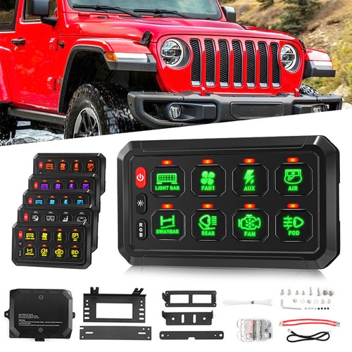 RGB 8 Gang Switch Panel LED Light ON/OFF Relay System For JEEP JK YJ JL ...