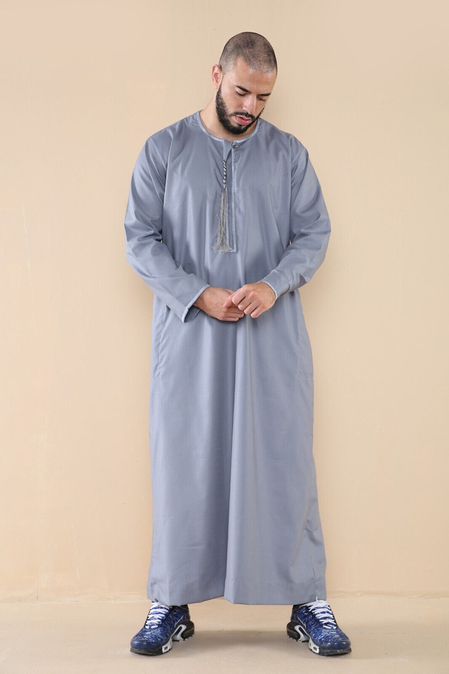 Mens Grey Thobe Jubba Saudi Islamic Arab Eid Emirati Kaftan Jubbah ...