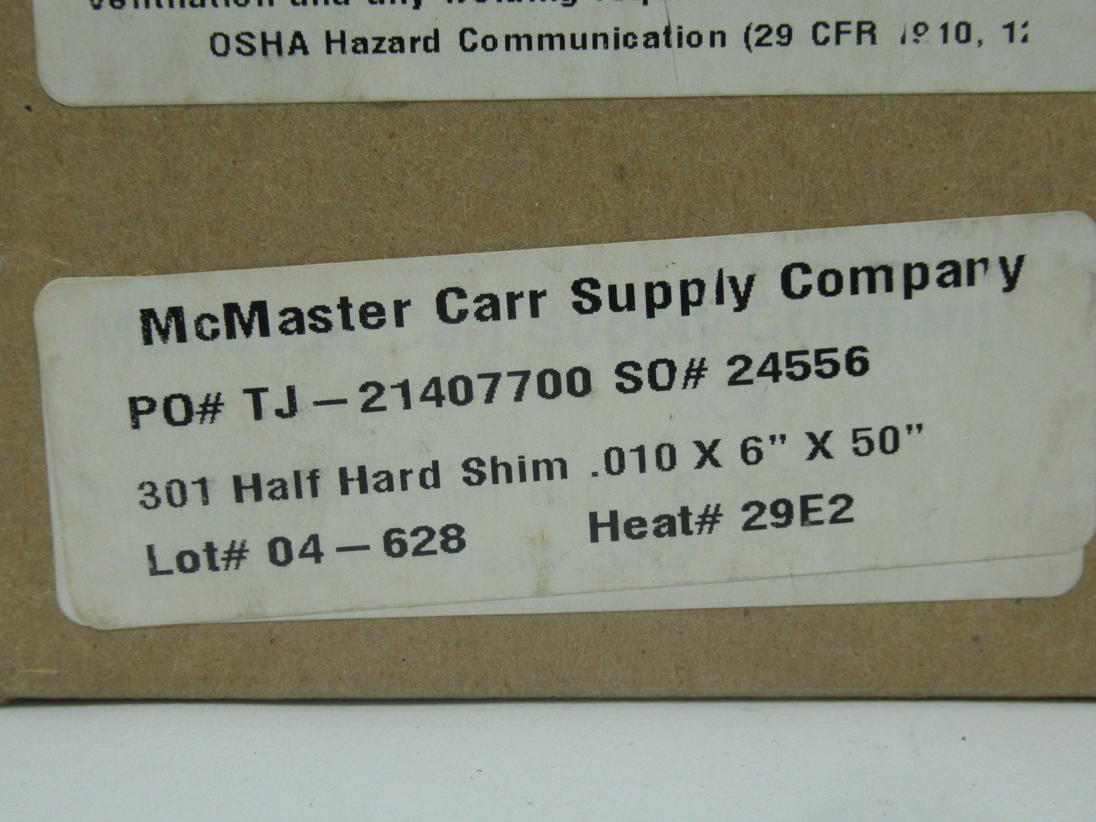 McMaster Carr 2316K18 Stainless Steel Shim 0.010"x6"x50" NEW | eBay