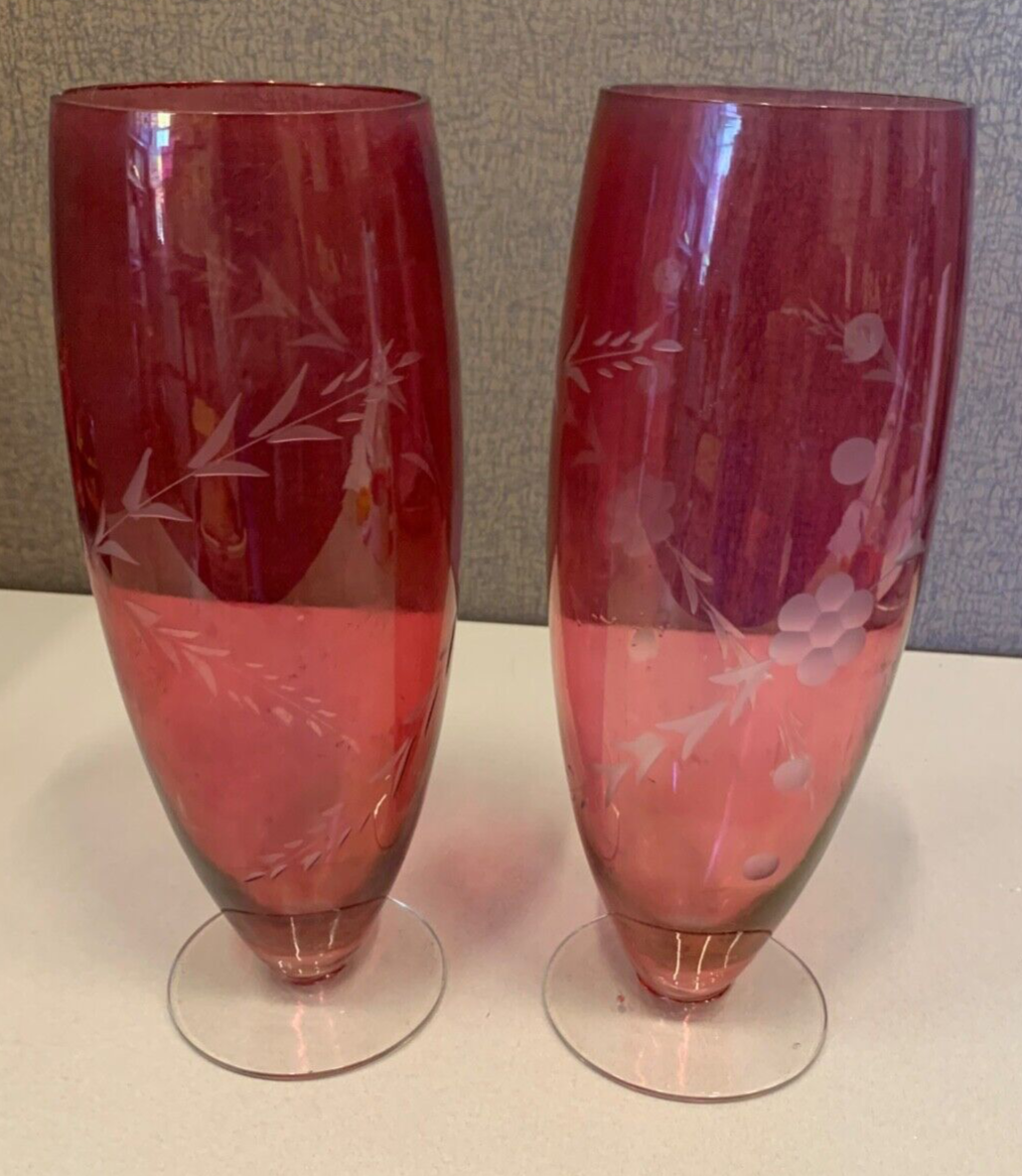 Princess House Cranberry Glass Vase (Lot of 2) 10.5" | eBay