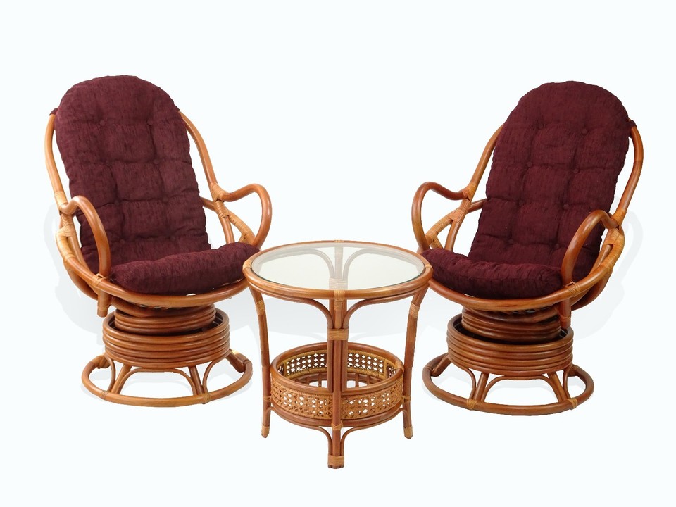 Lounge Set of 2 Swivel Rocking Java Rattan Chairs and Coffee Table ...