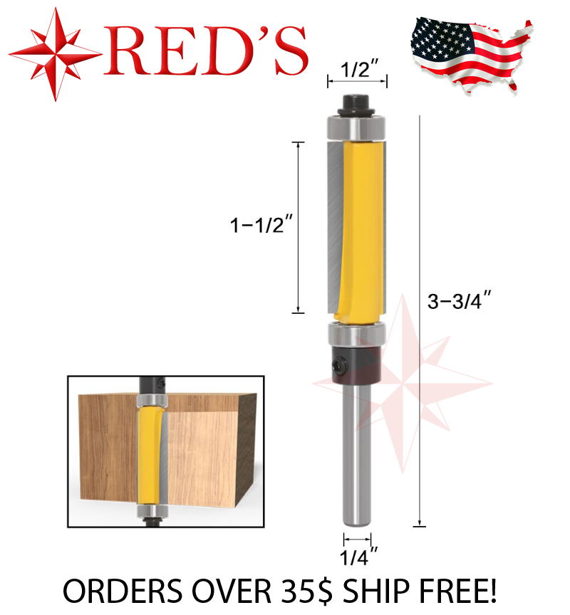 Y75115-4 REDS 1/2 D X 1-1/2" Flush Trim Top+Bottom Bearing Router Bit 1 ...