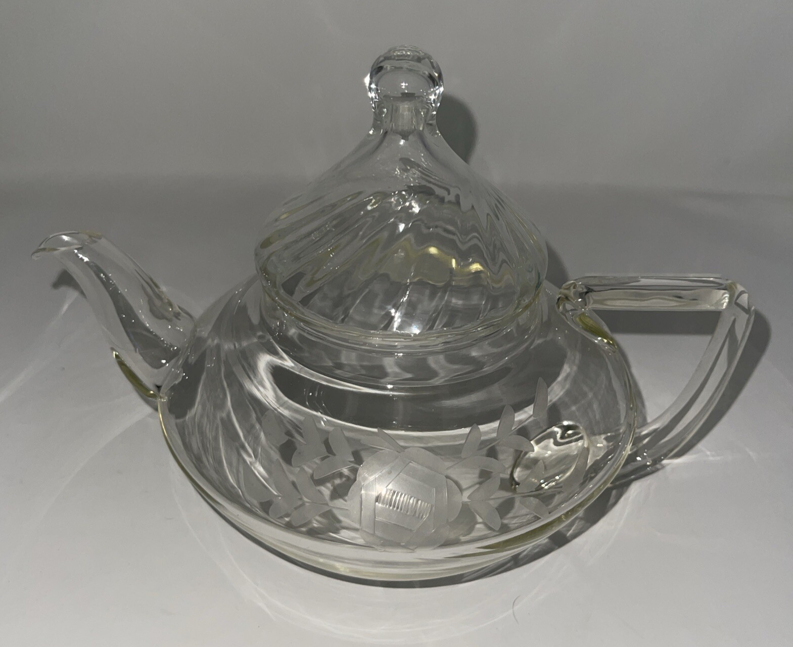 Vintage Clear Etched Glass Pyrex Tea Teapot Kettle Flower Leaves ...