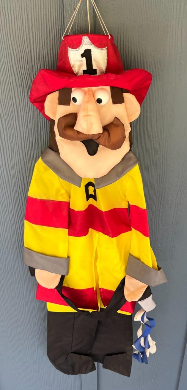 Vintage 1990s 4' Tall Fireman with Hose Yellow Uniforn Red Hat Used ...