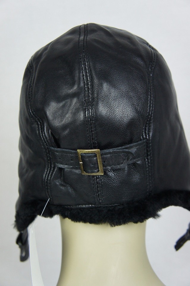 100% Real Leather Sheepskin Fur Helmet Biker Motorcycle Aviator Trapper ...