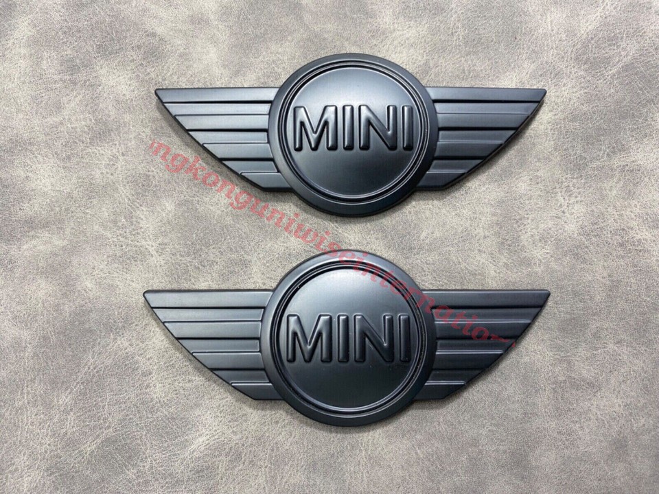 2 Matt black Mini Cooper Emblem Bonnet Badge Sticker JCW R53 R55 R56 ...