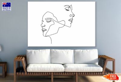 Girl Faces B&W Line Art Wall Canvas Home Decor Australian Made Quality ...