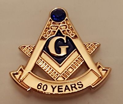 Masonic 60 year service lapel pin Gold blue stone | eBay