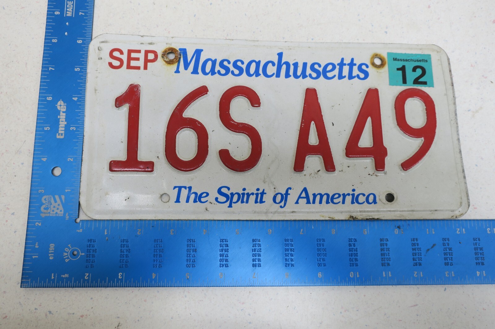 2012 12 MASSACHUSETTS MA MASS LICENSE PLATE 16S A49 NATURAL STICKER ...