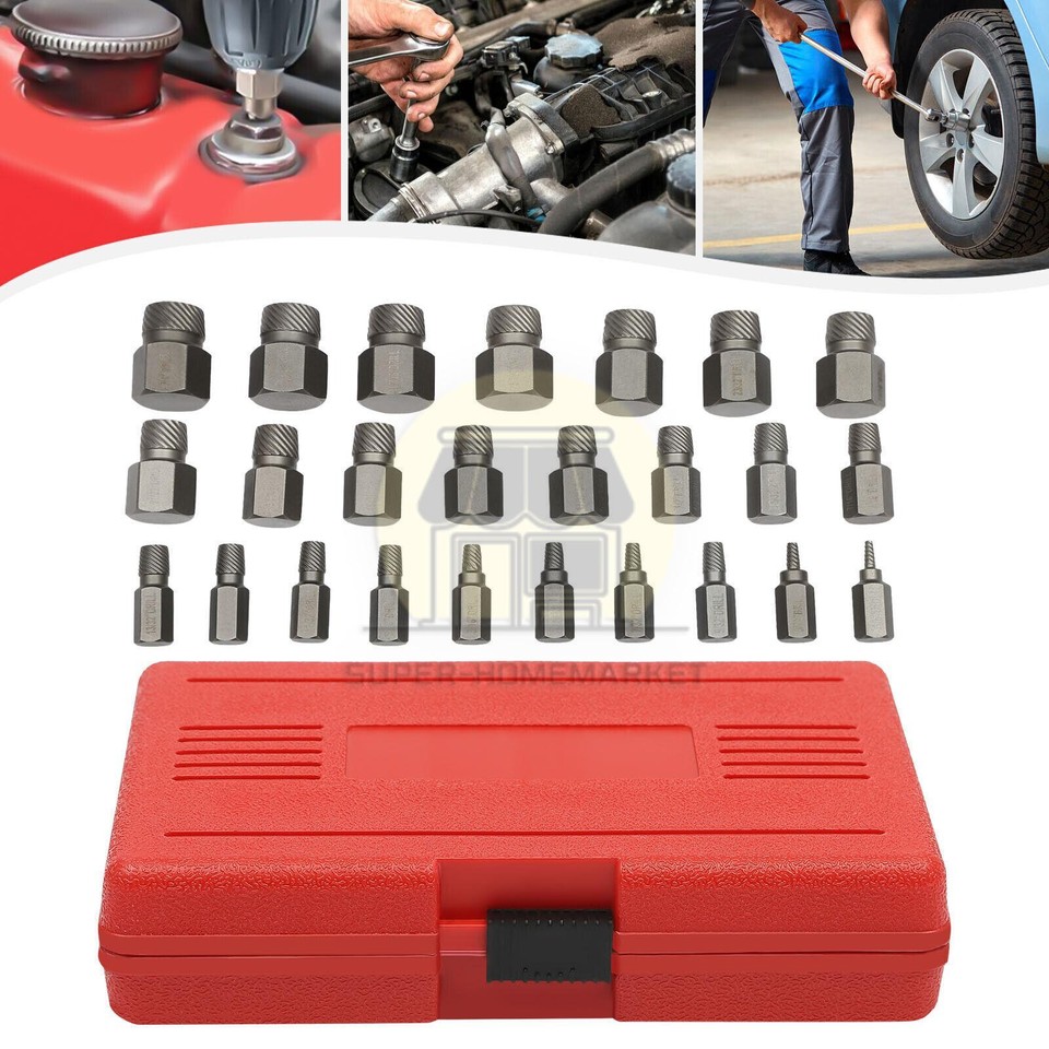 25PCS Multi-Spline Screw Extractor Set Hex Head Bit Socket Wrench Bolt ...