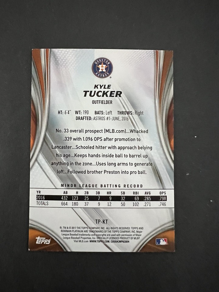 Kyle Tucker 2017 Bowman Platinum #TP-KT Top Prospects Houston Astros ...