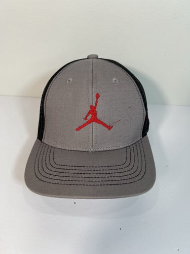 AJMPro Round Grey & Black Mesh SnapBack Cap Red Jump man Logo ...