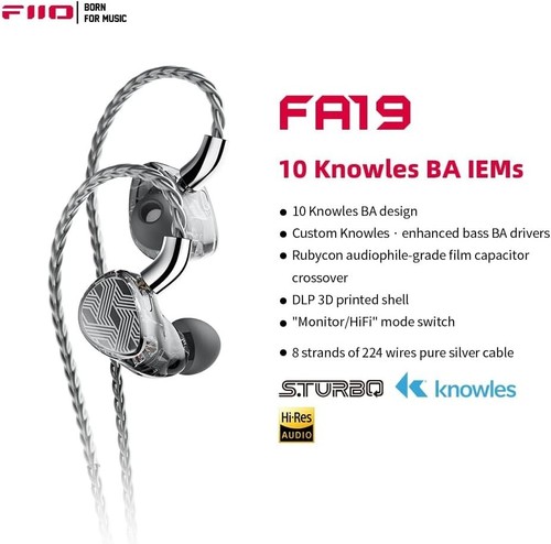 FiiO FA19 10 Knowles Balanced Armature In-Ear Earphone with Pure Silver ...