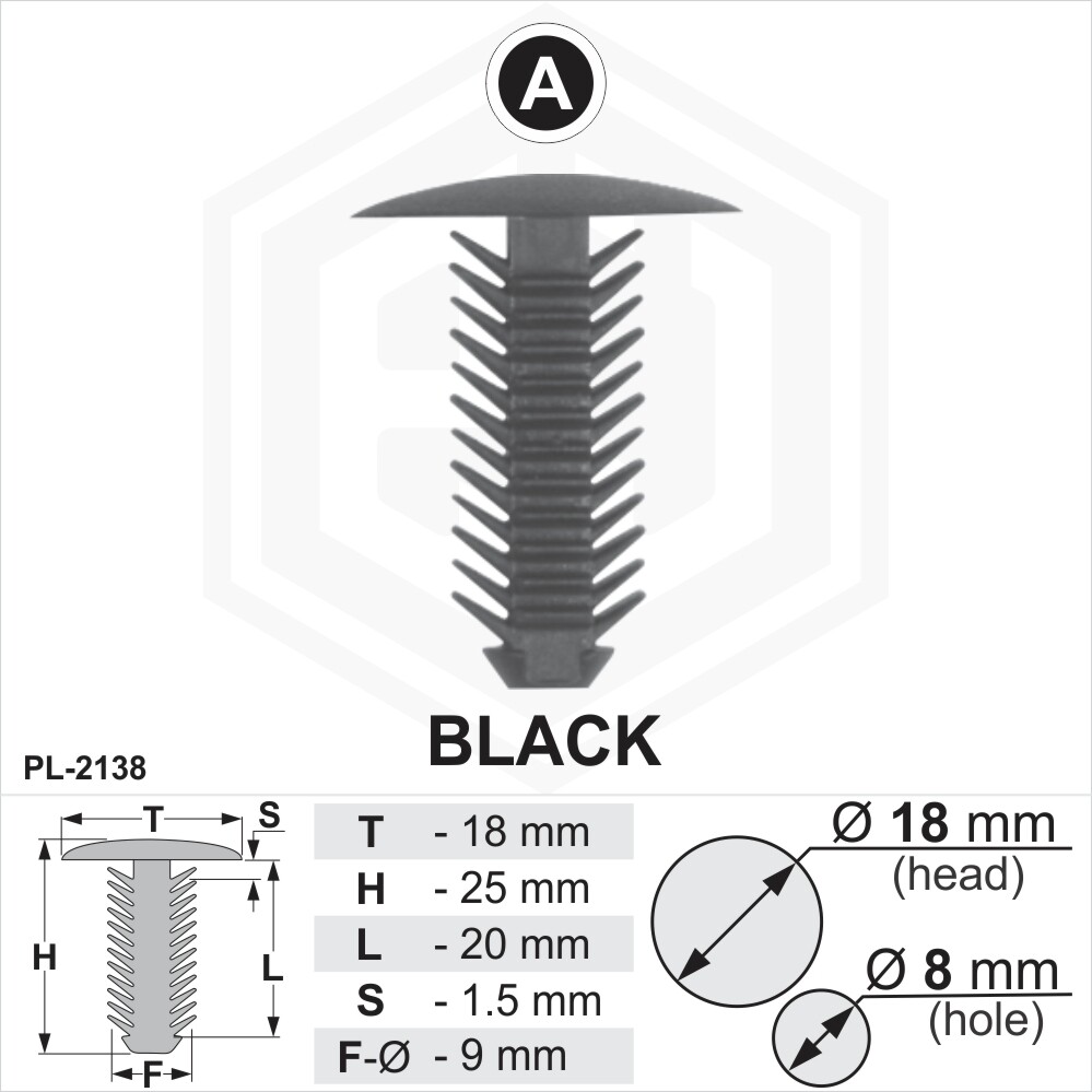 50 x Black Plastic Fir Tree Trim Clips 8mm Hole 18mm Head panel lining ...