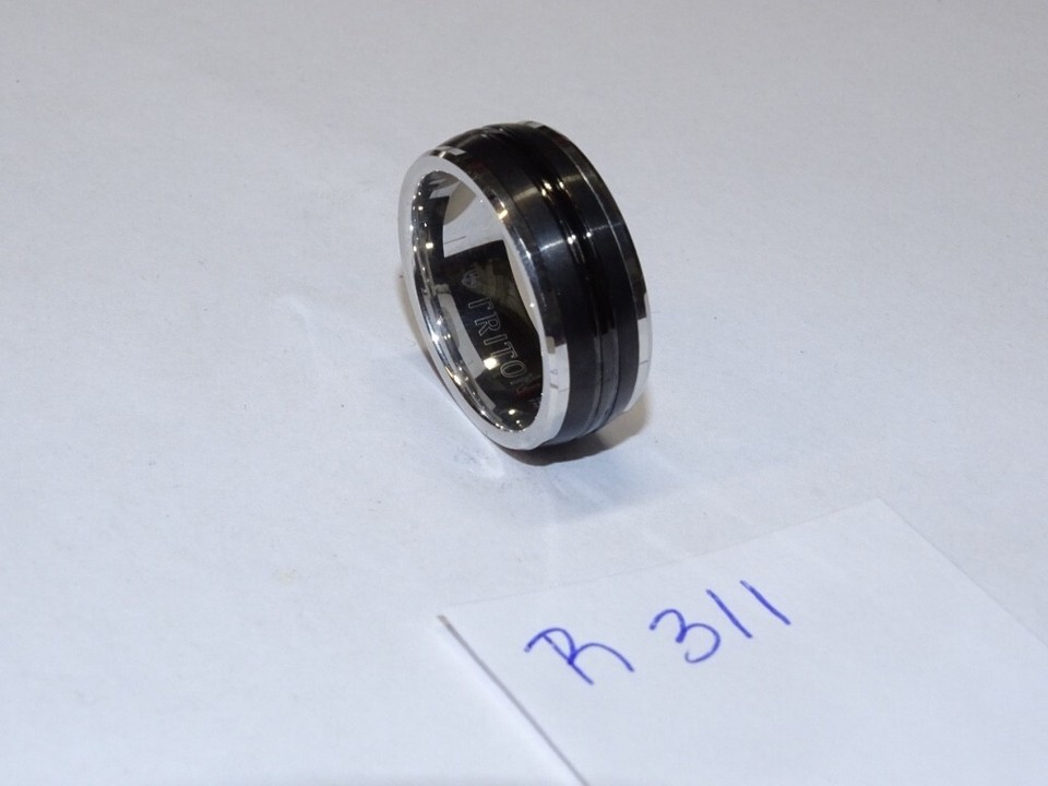 Triton Tungsten Carbide Wedding Ring 9mm Size 11 Silver w/Black Center ...