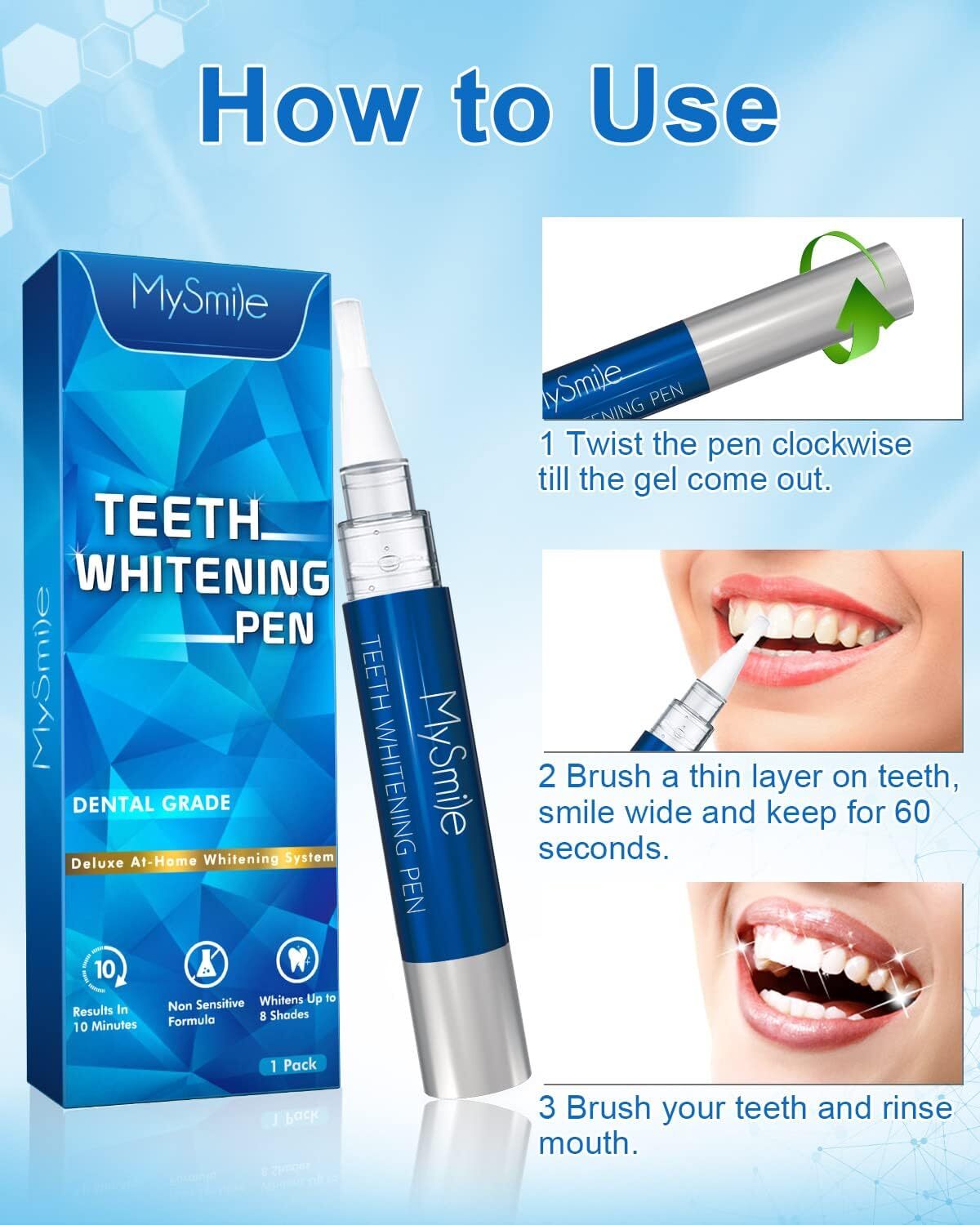 MySmile 2pc 4ml Teeth Whitening Pens Non-Sensitive Tooth Bleaching ...