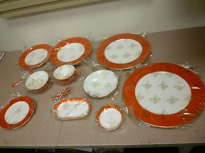 NEW 12 PC AURATIC FINE CHINA DINNERWARE EAST MEETS WEST ASIAN THEME ...