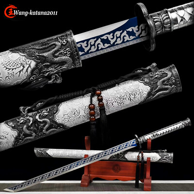 45''Silver Dragon Chinese Broadsword 1095 Carbon Steel Sharp Tang ...