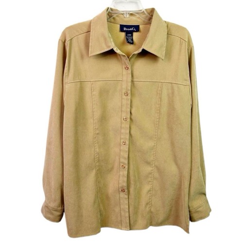 Tan Faux Suede Button Up Shirt “Shacket” Lightweight Jacket Size Large ...