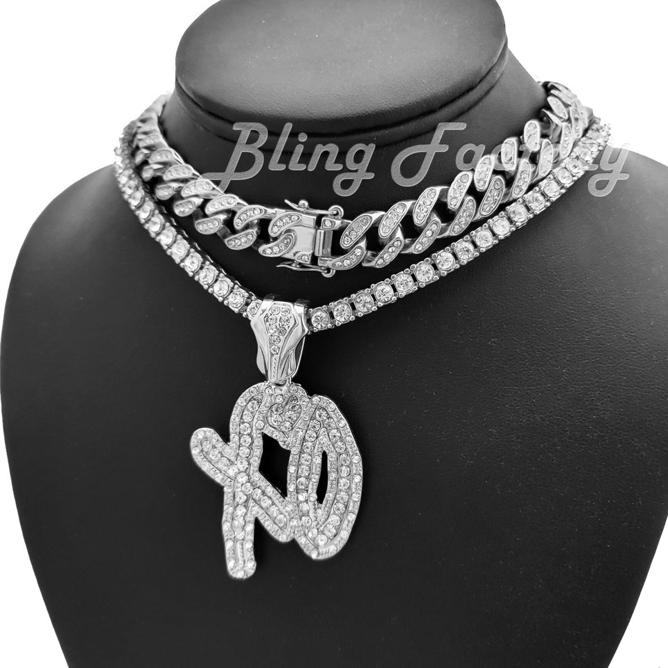 XO Gang pendant & 18" Iced Box Lock Cuban & Tennis Choker Chain Hip Hop ...