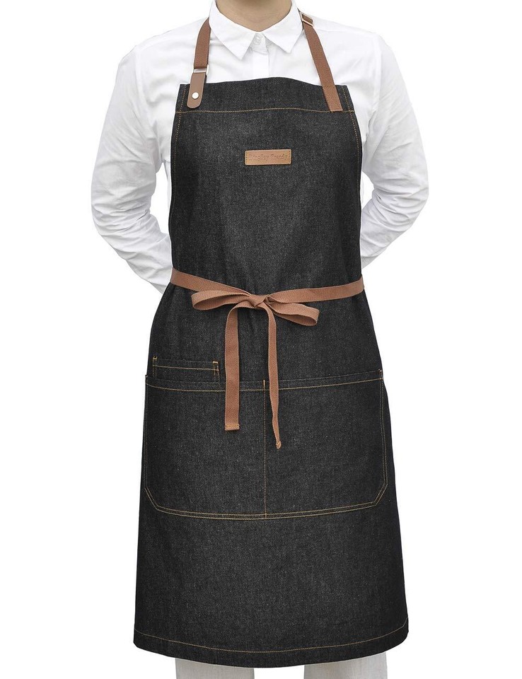 Kitchen Cooking Apron With 3 Pockets For Men Women Professional Black ...