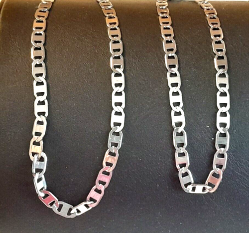 Men's Silver Stainless Steel Flat Link Chain 22" Necklace & 9" Bracelet ...