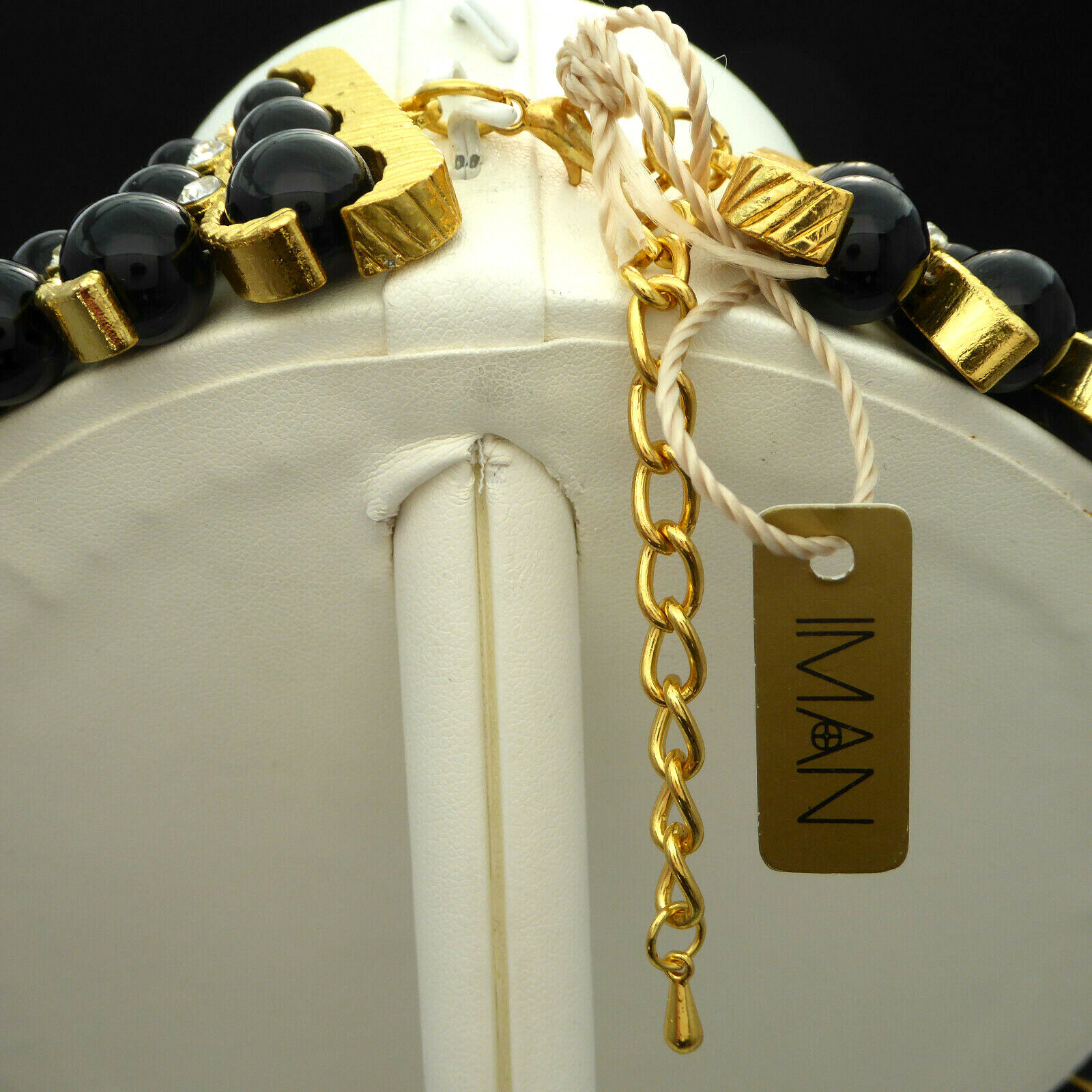 IMAN EGYPTIAN REVIVAL BLACK & WHITE BEAD RHINESTONE COLLAR NECKLACE NWT ...