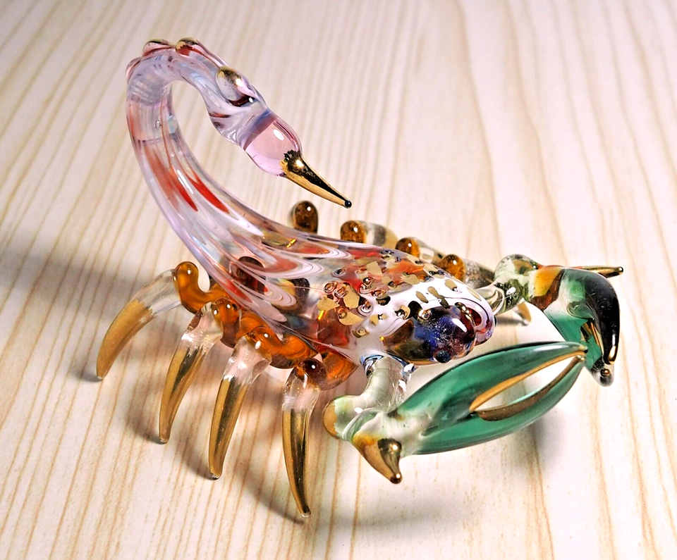 Blue Maroon SCORPION hand blown art glass figure 4 inch gold trim Gift ...
